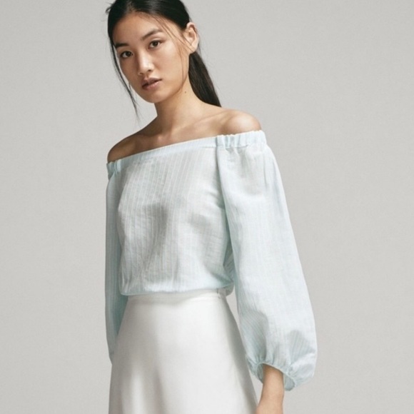 Massimo Dutti | Tops | Massimo Dutti Cyan Offtheshoulder Linen Top ...